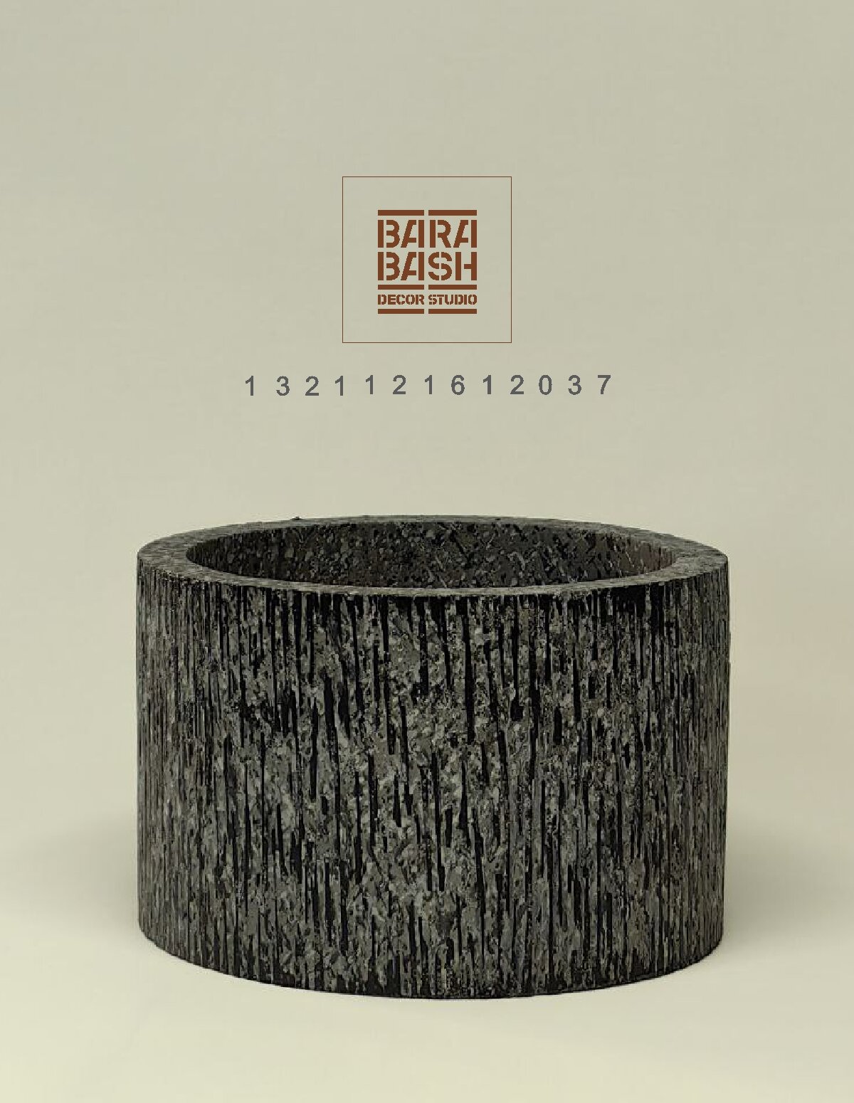 Кашпо декоративное BARABASH, бетон, Фактура "Дерево", цвет темно серый, 24х15 см