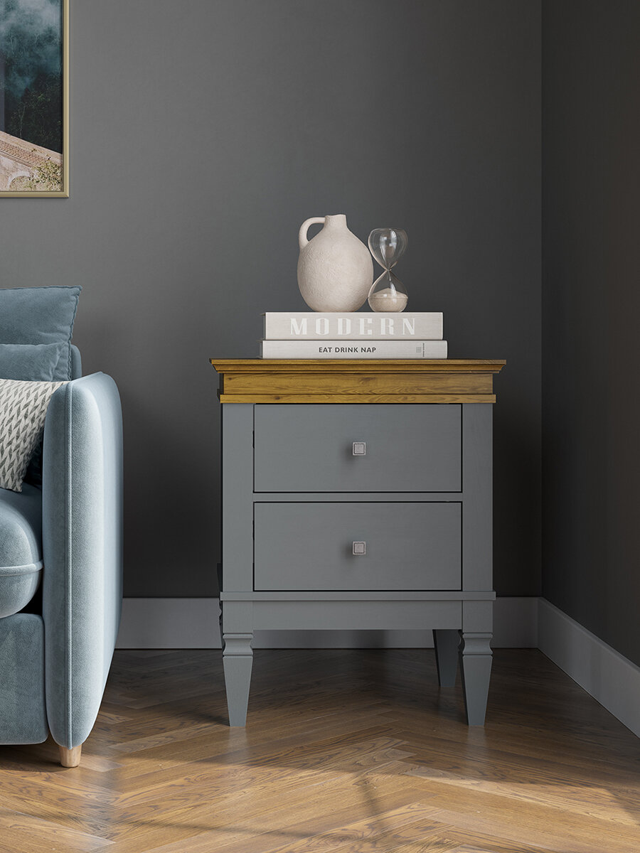 Тумба прикроватная ММЦ Спальня Ольса -С 02 (серый 7042-антик 24) из массива сосны