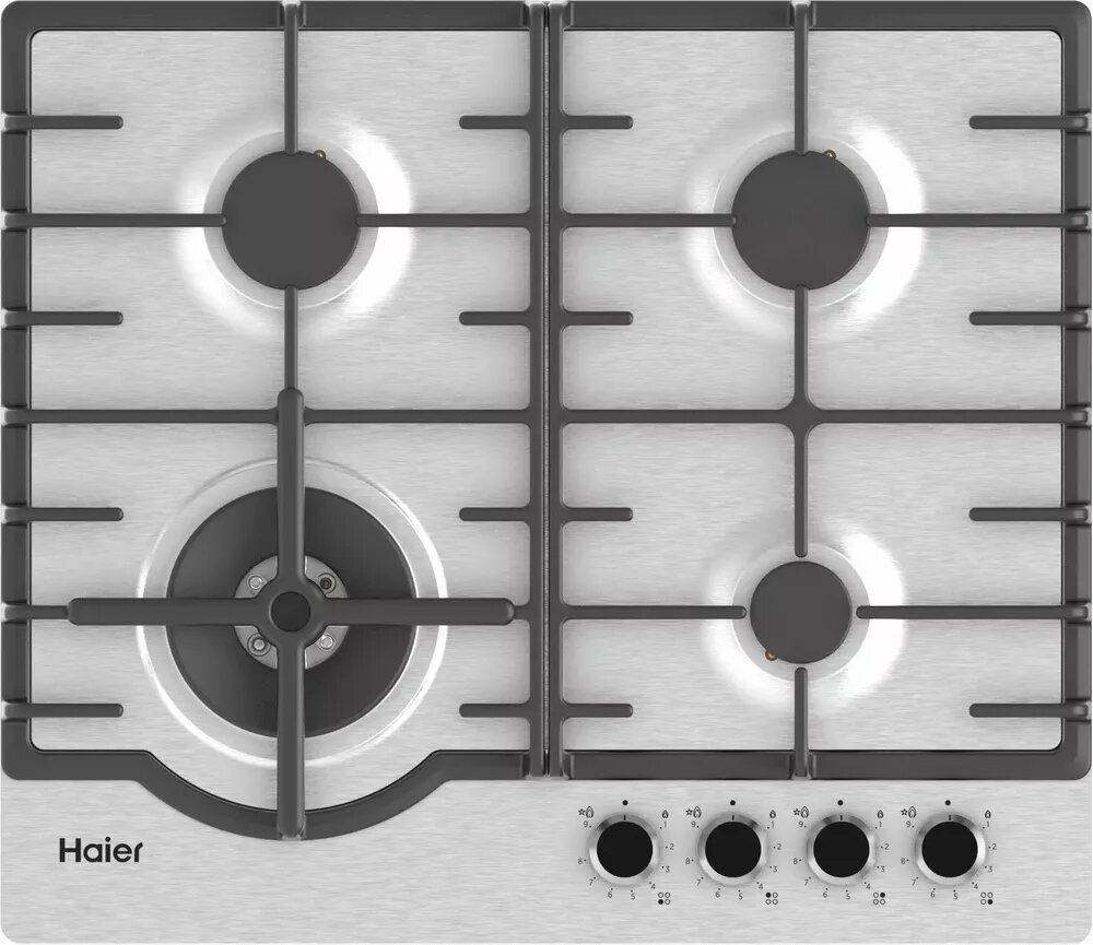 Газовая варочная панель Haier HHX-M64ROVX, нержавеющая сталь, 4 конфорки