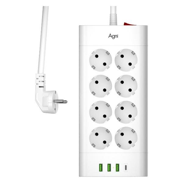 Сетевой фильтр AGNI TP-FA4U8E-C-3m-white