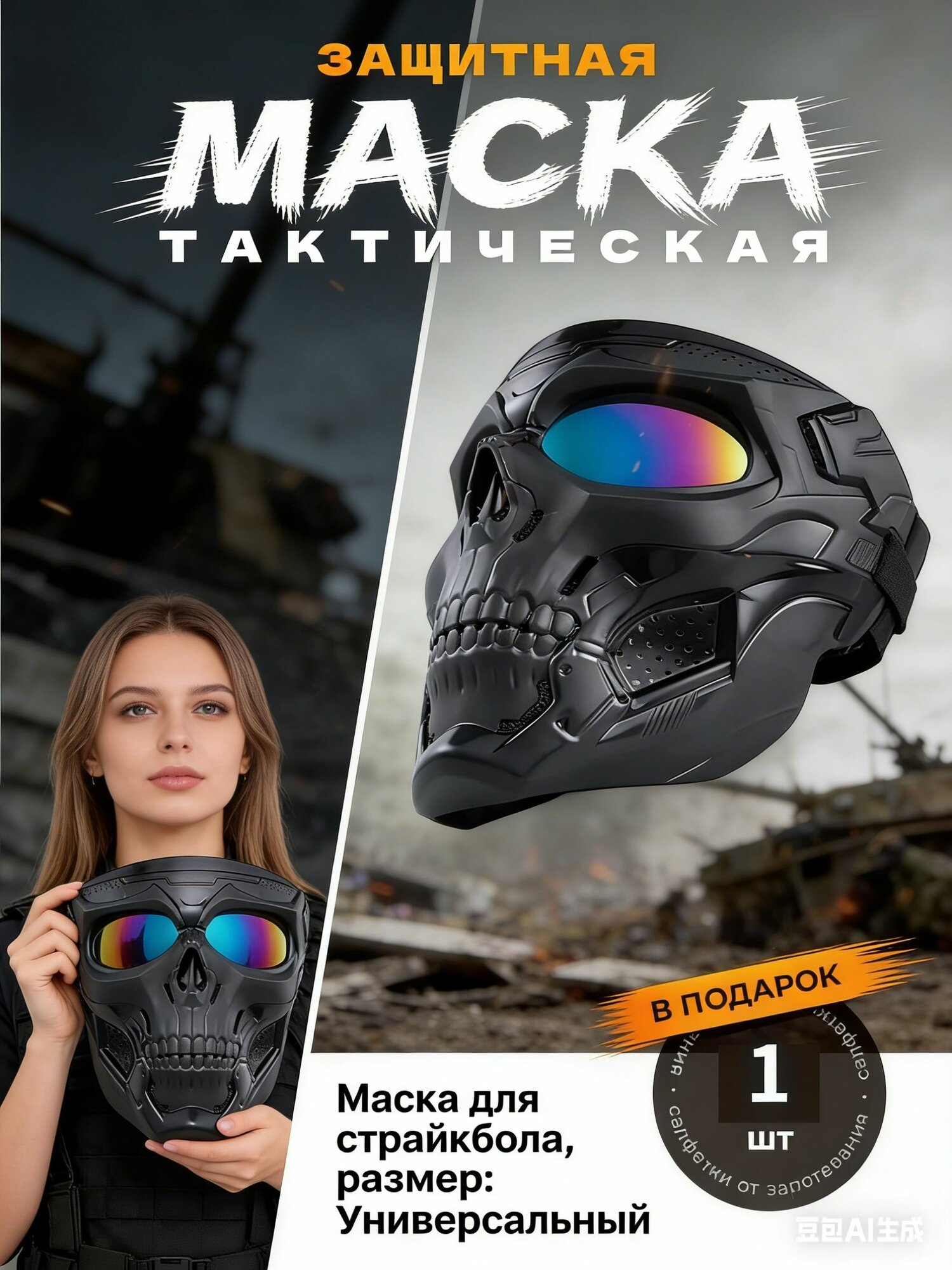Маска для страйкбола, размер: Универсальный