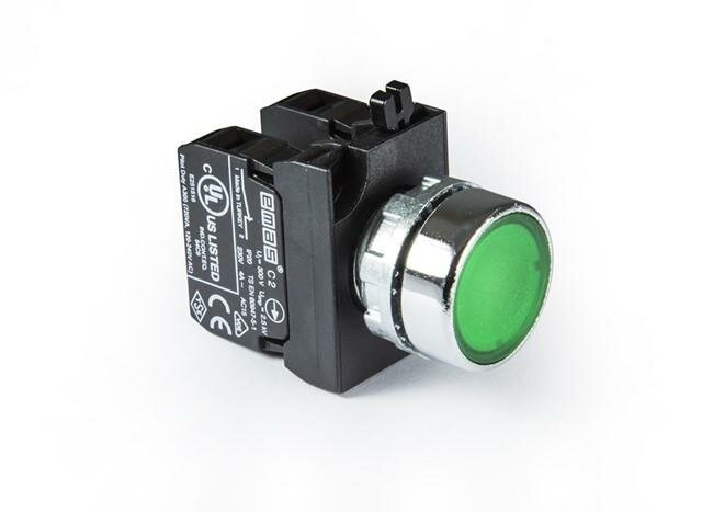 Кнопка нажимная круглая CM202DY (2НЗ) зел. EMAS CM202DY