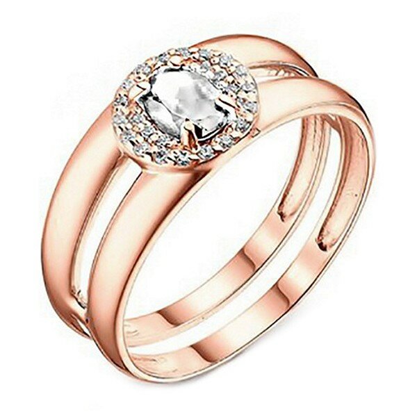 Кольцо широкое, тонкое JEWELIN, красное золото, 585 проба, фианит