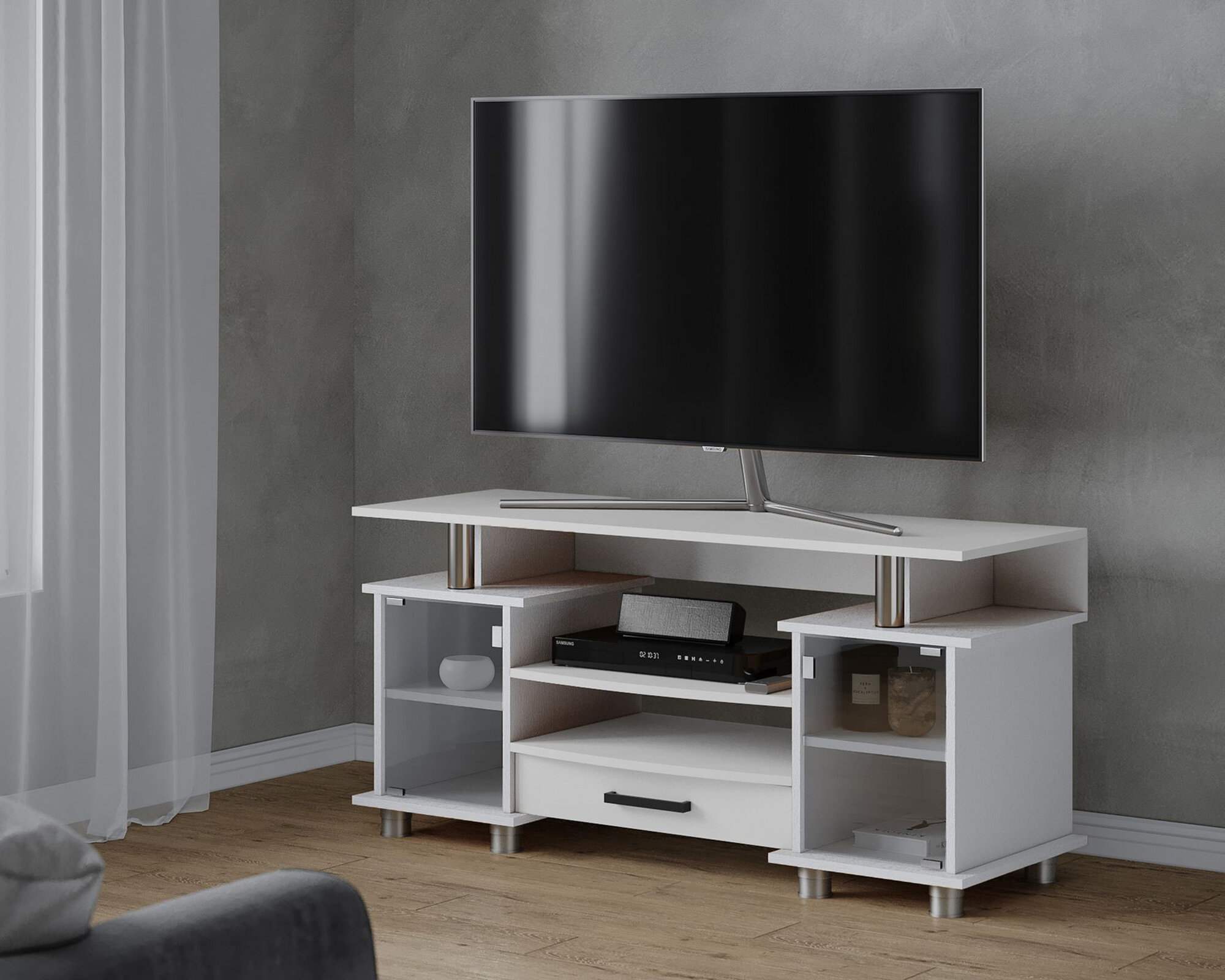 Тумба для ТВ 003 (К2) (608х1300х410) цвет Белый фабрика мебели Тэкс