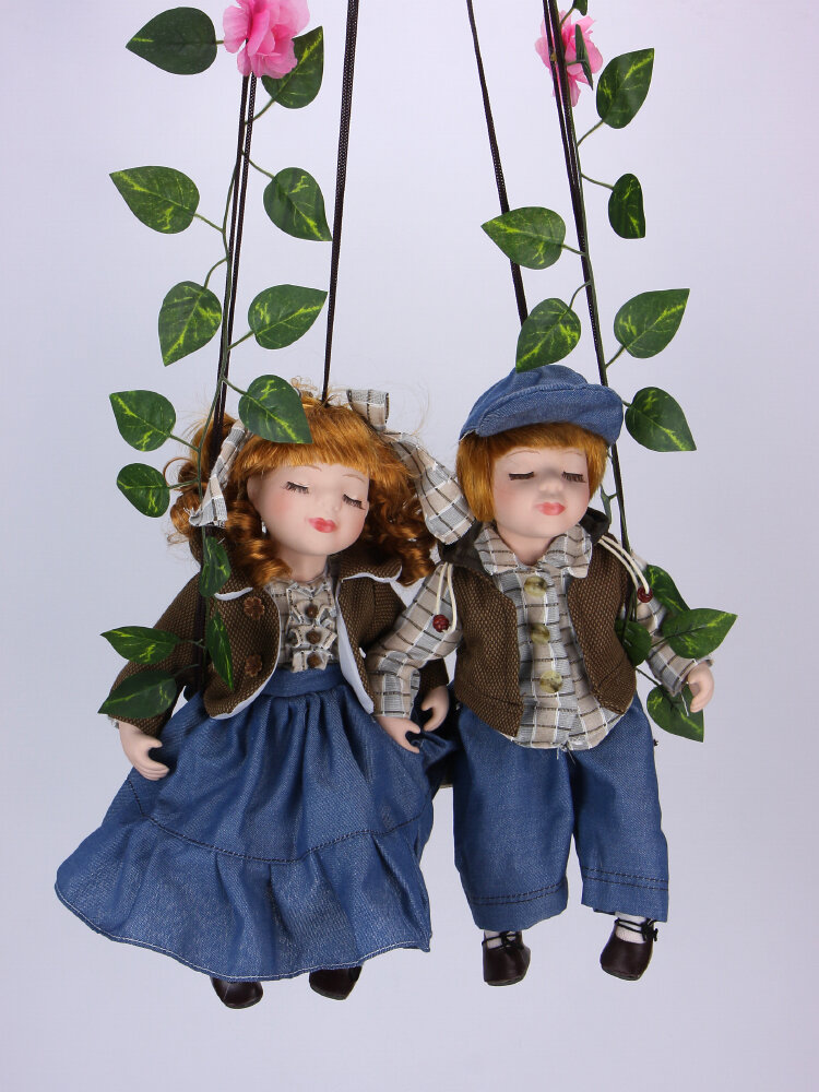 Куклы POLLY DOLLS "Валентин и Валентина", фарфор, текстиль, ручная работа, комплект с качелями