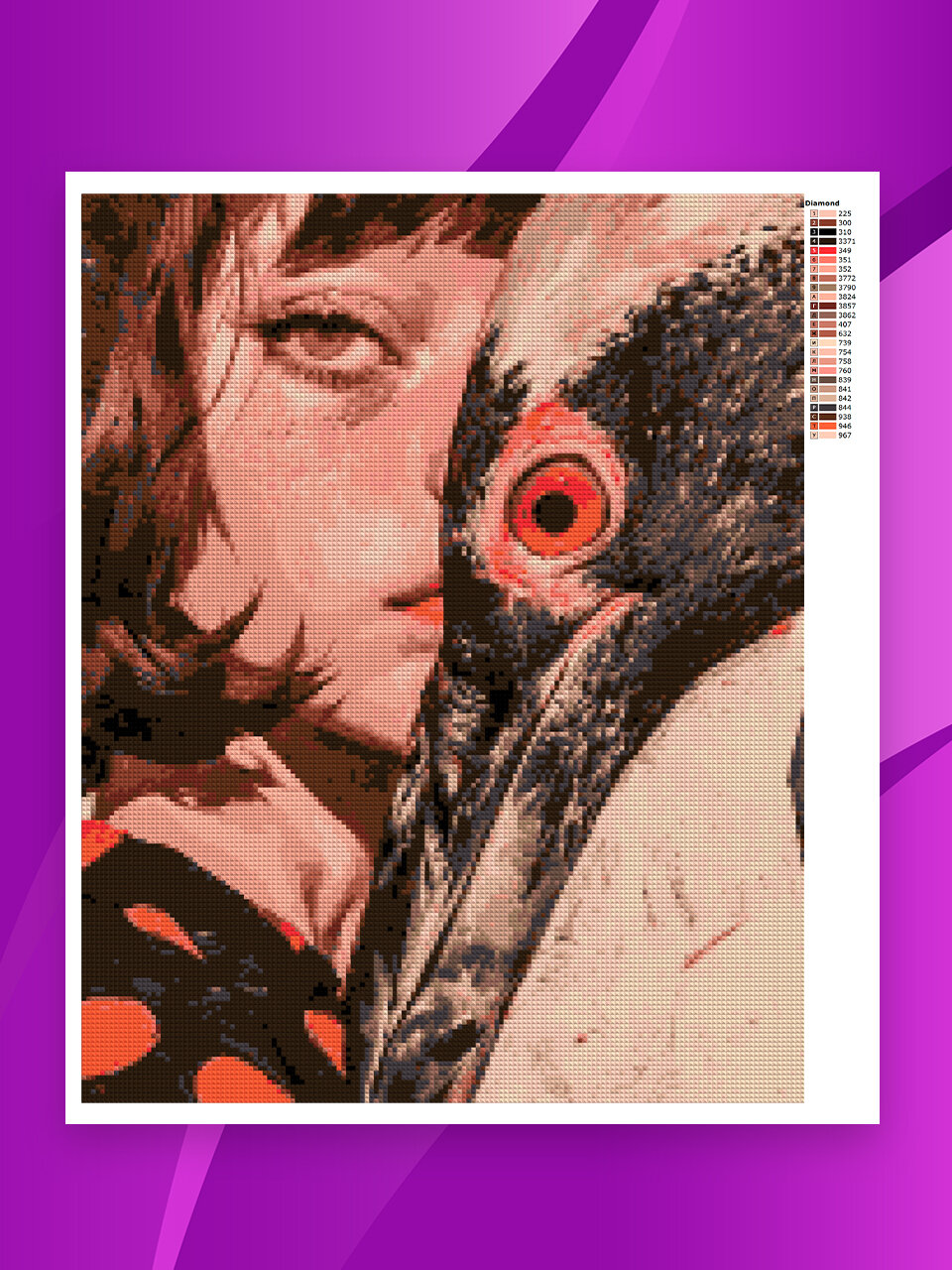 Алмазная мозаика без подрамника - вышивка Девушка с цаплей 40 х 50 см