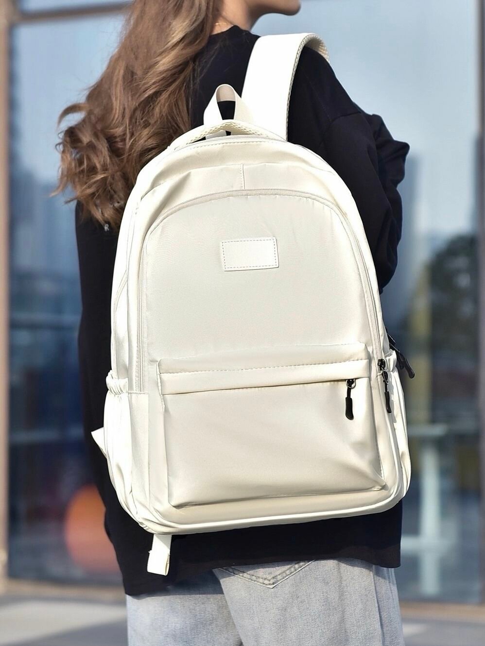 Рюкзак городской белый большой, нейлон