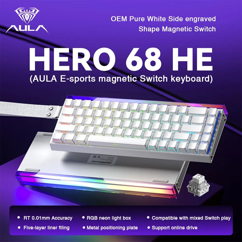 AULA HERO 68HE Магнитная геймерская клавиатура White side engraved