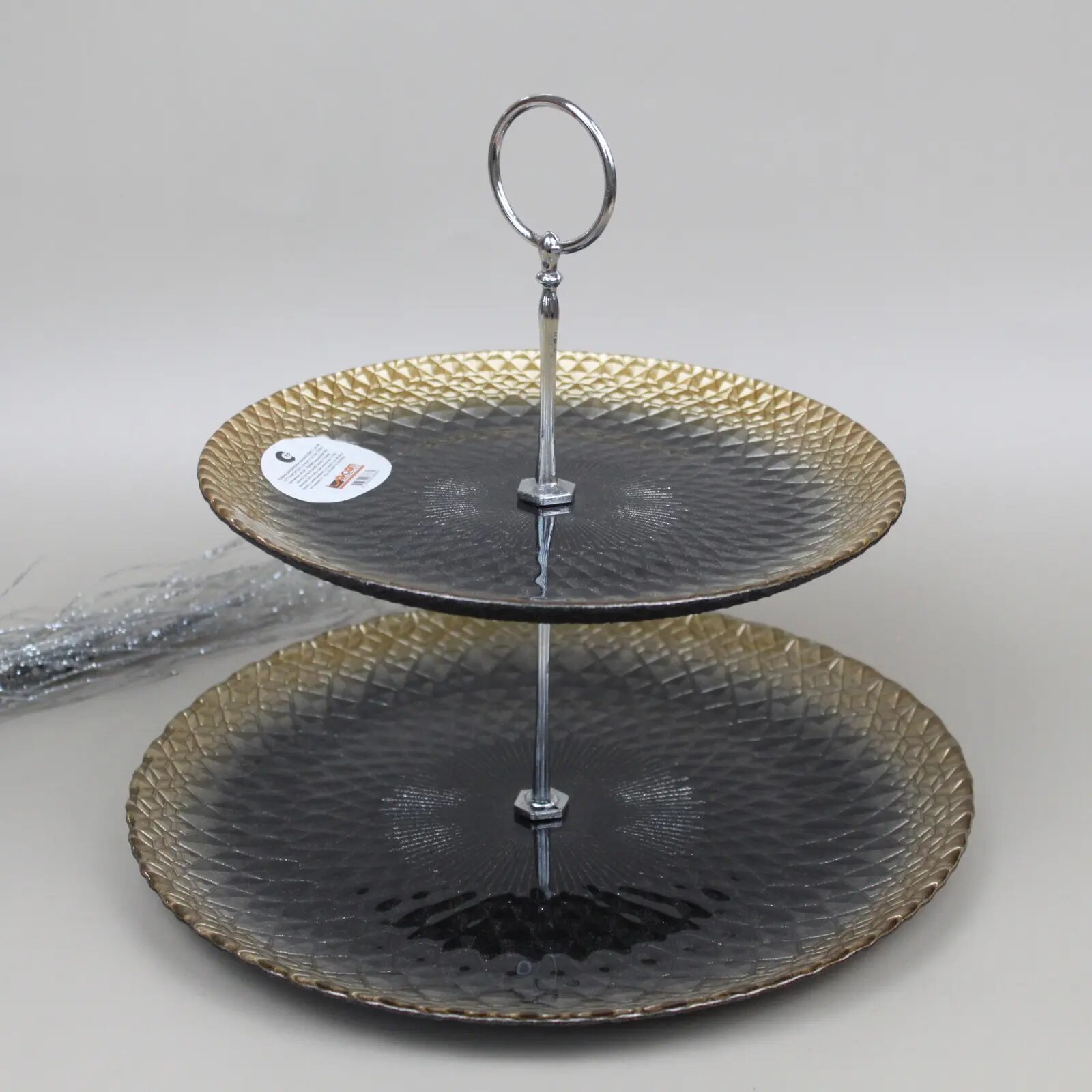 Стойка двухъярусная 21,28см «Барокко блэк», стекло, для десертов и закусок