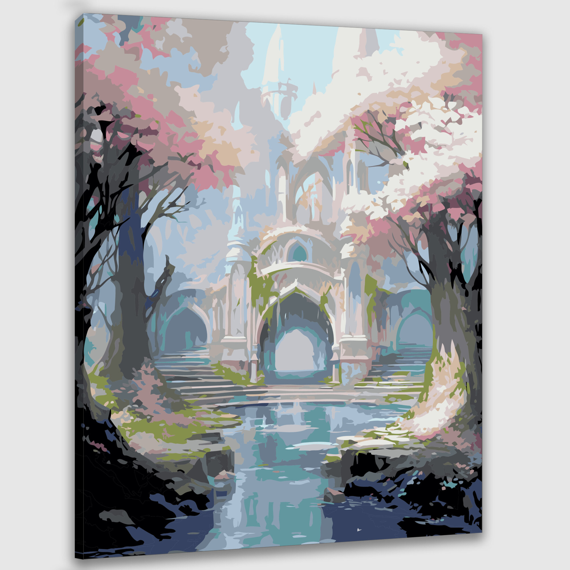 Картина по номерам 40x50 см, эльфы, весна, акварель, иллюстрация, пастельные оттенки, нежные мазки, кисть, бассейн