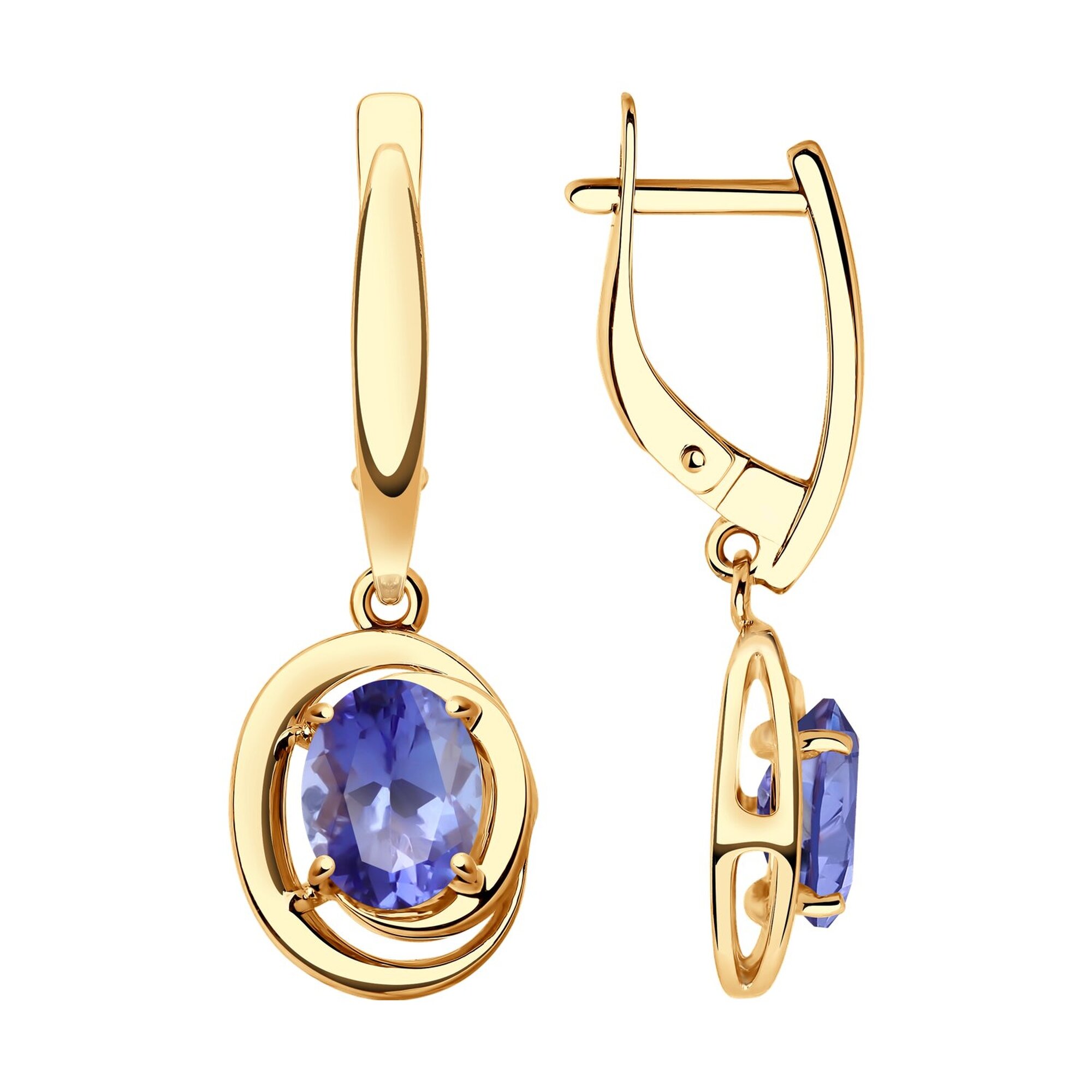 Серьги, красное золото, 585 проба, танзанит