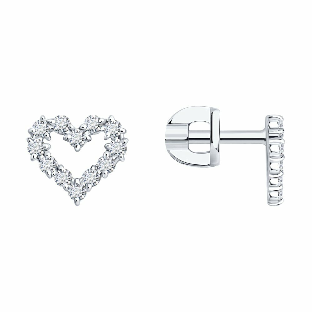 Серьги пусеты, белое золото, 585 проба, бриллиант выращенный