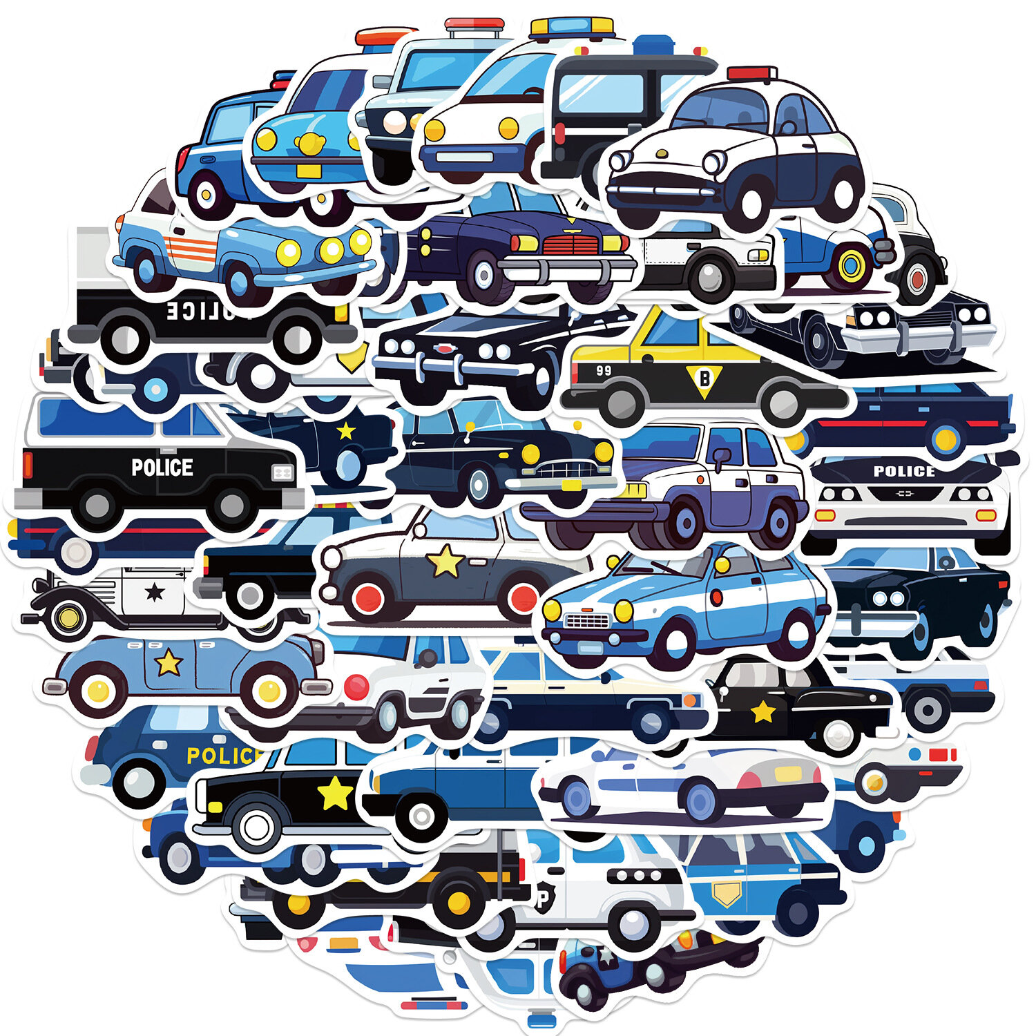 50 шт. наклеек с мультяшными полицейскими машинами для детей, набор водонепроницаемых виниловых наклеек на патрульные машины, наклейки на тему правоохранительных органов для скрапбукинга, ноутбука, чемодана, гитары, ящика для инструментов, украшения