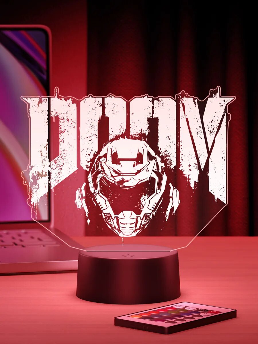 Ночник Игра Дум - Doom. Подарок геймеру — декор для игровой комнаты с символикой популярных игр, узнаваемыми персонажами и атмосферой киберспорта.
