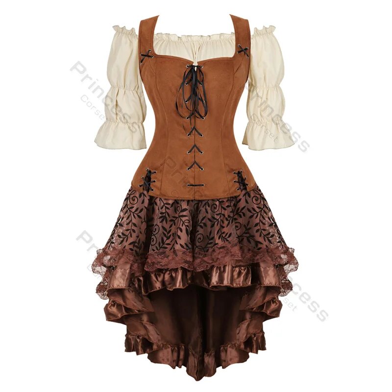 Кожаный пиратский корсет Faxu размер S-XL Коричневый, XL, vest dress 5