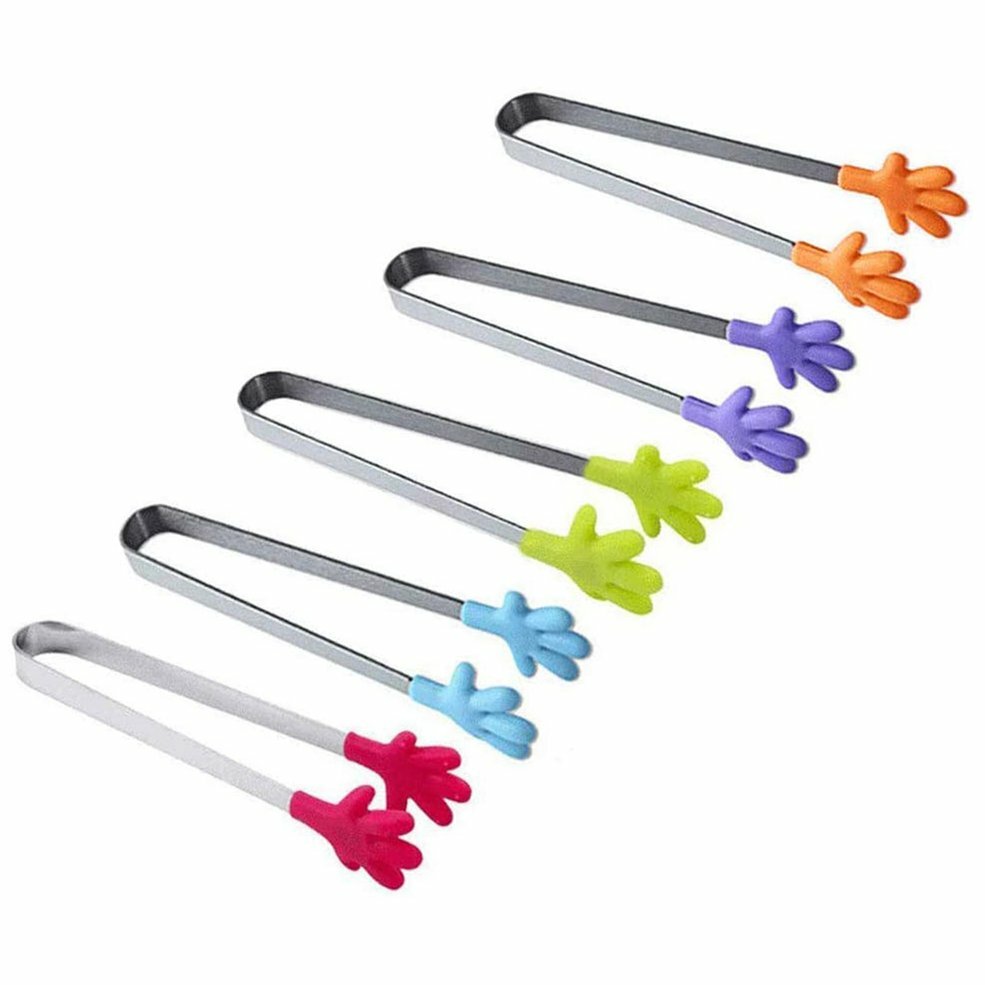 Портативные силиконовые щипцы для еды в форме ладони Прочные и практичные силиконовые щипцы для еды - многоцветные