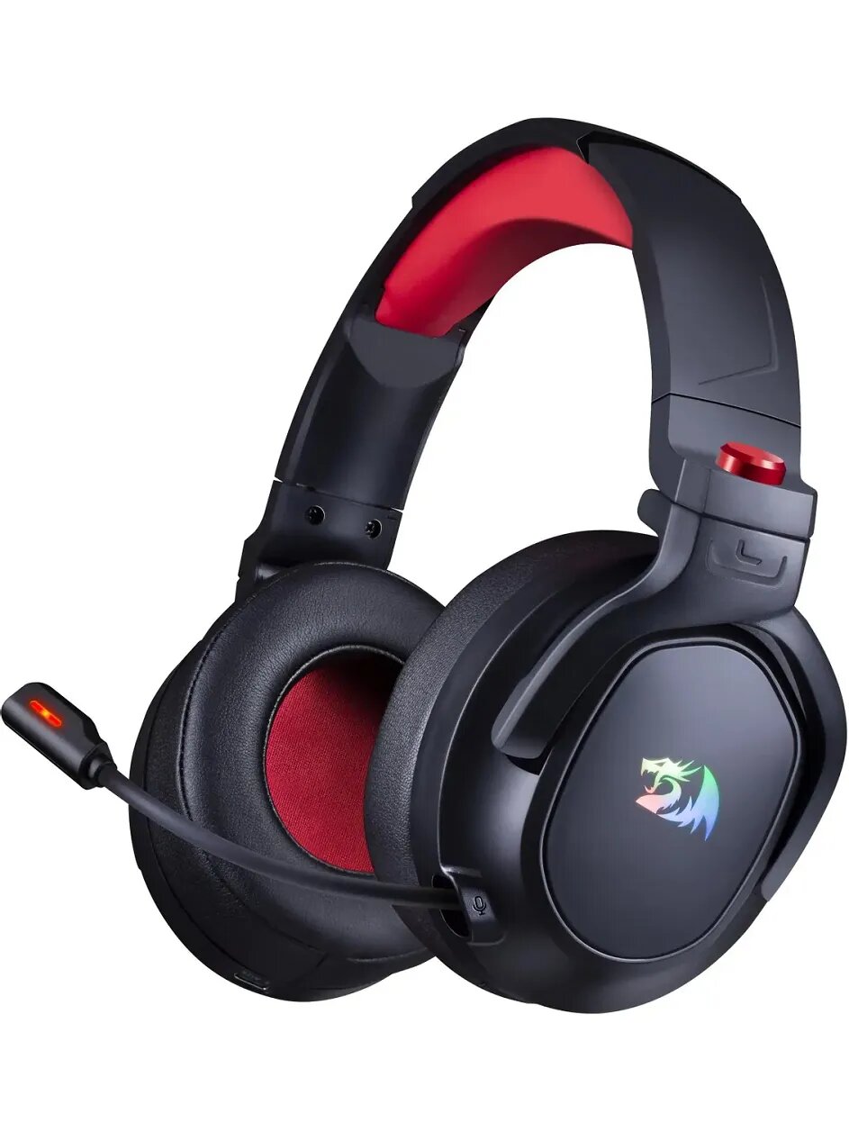 Наушники Redragon Nomen, RGB, игровые, беспроводные, с микрофоном, черные/красные