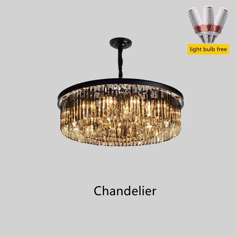 Потолочная люстра TAONUANSHU, Black, Smoke grey crystal, chandelier, Dia40cm 2-layer
