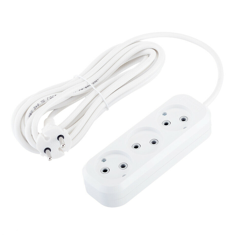 Удлинитель 3 розетки 5 м ПВС 2х0,75 кв. мм 10 А 2,3 кВт белый