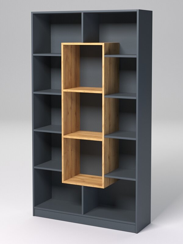 Стеллаж "домашний" для книг №4А с 13-ю ячейками (задняя стенка - ДВП), Темно-серый и Дуб Золотистый