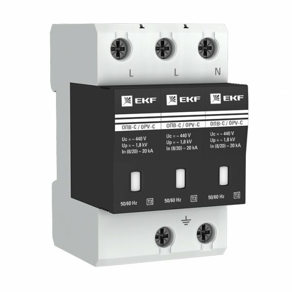 EKF PROxima Ограничитель импульсных напряжений ОПВ-C/3P In 20кА 400В с сигн, opv-c3