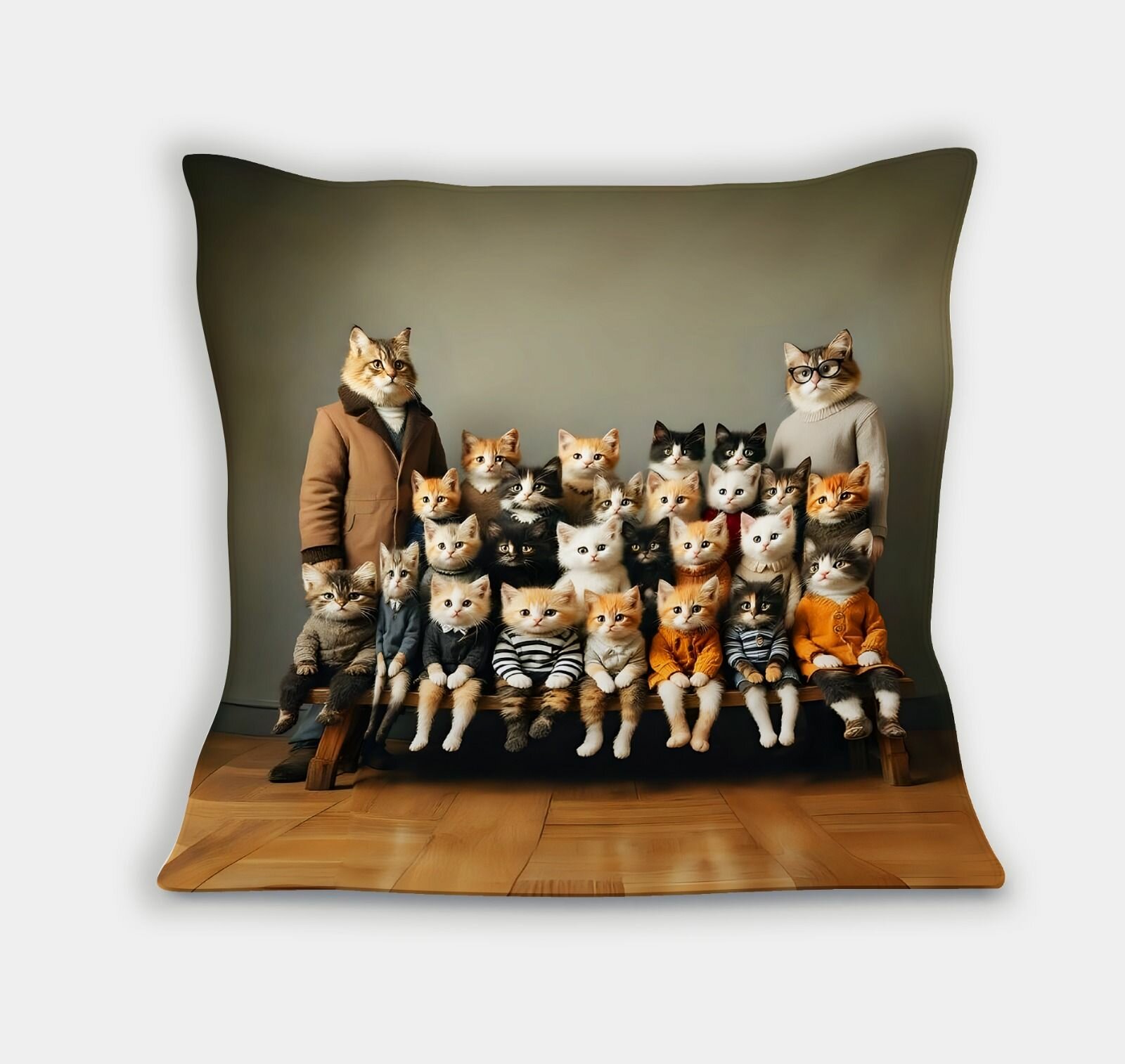 Подушка декоративная Многодетная семья котиков 40х40 велюр