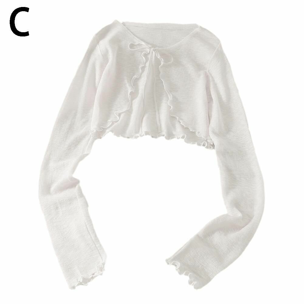 Женская кружевная блуза с запахом из шифона элегантная летняя накидка с защитой от солнца, воздушная вуаль с рюшами и регулируемыми завязками