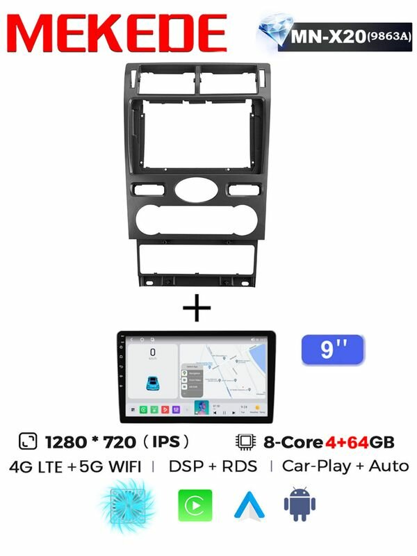 Магнитола 9" Mekede MN X20 Pro 4/64 Gb Ford Mondeo 3 2000-2007 F2 carplay
