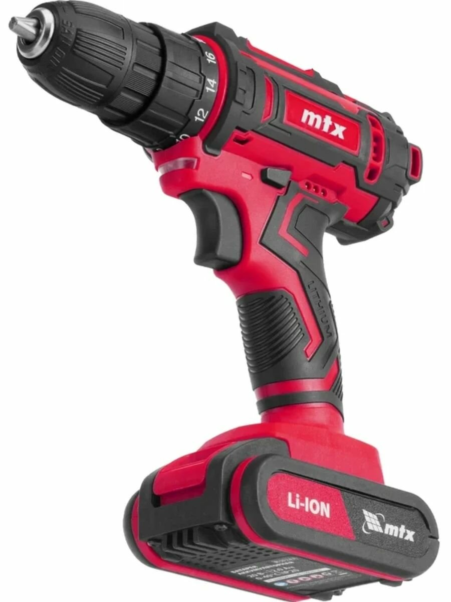 Дрель-шуруповерт аккумуляторная MTX CDS-20, щеточная, Li-Ion, 20 В, красная/черная
