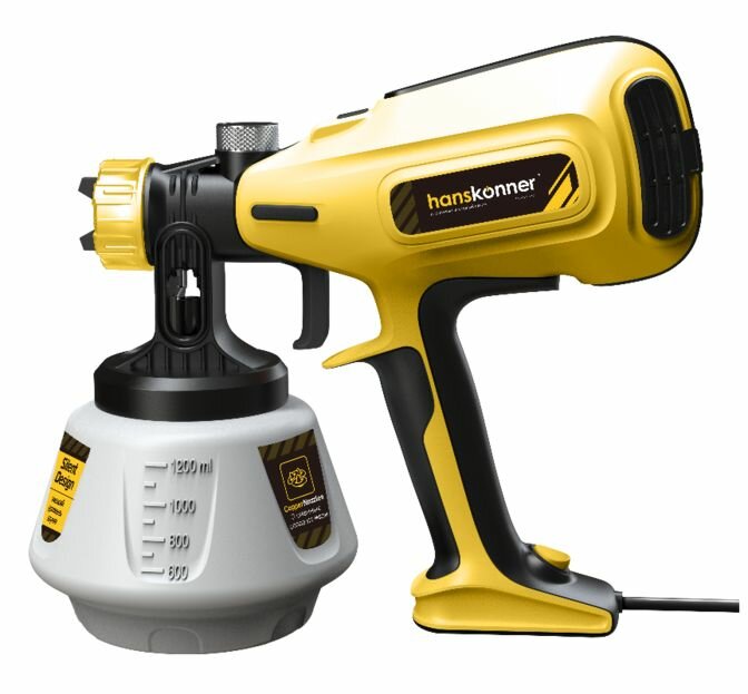 HSG9680 Краскопульт Hanskonner, 800Вт, 0-1200мл/мин, 120DIN/сек, малошумный, шнур 6м, HVLP