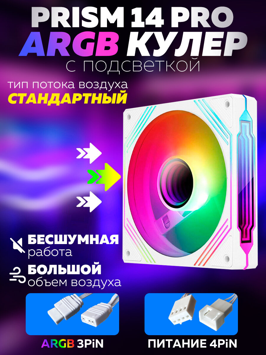 Белый Корпусный вентилятор для Компьютера Кулер Пк Prism 14 PRO 140мм ARGB