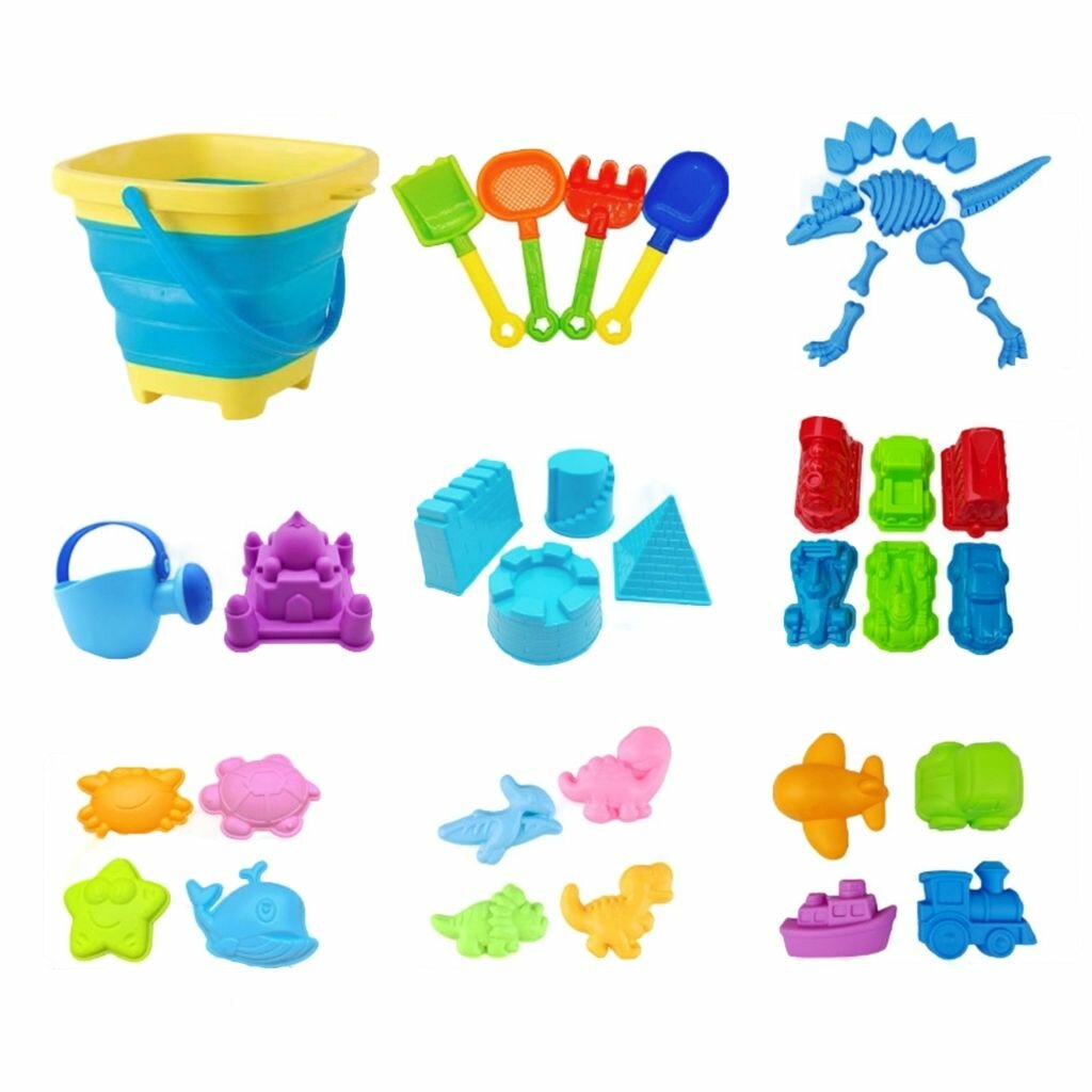 Игрушки для ванной, Игрушечный набор для пляжа - складное ведро для мальчиков, 38 предметов, 1 набор