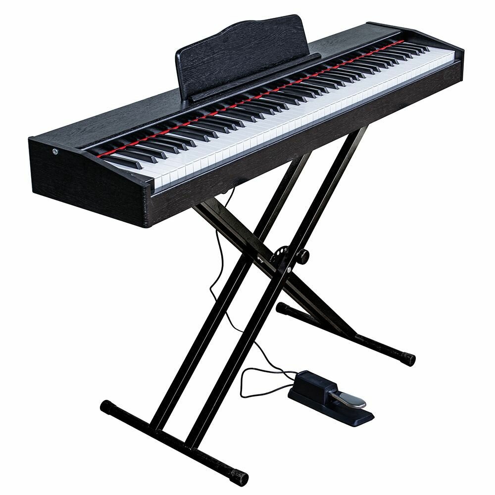 Синтезатор, электропианино, 88 клавиш, полувзвешенный, массив дерева, имитирует звук фортепиано, черный матовый