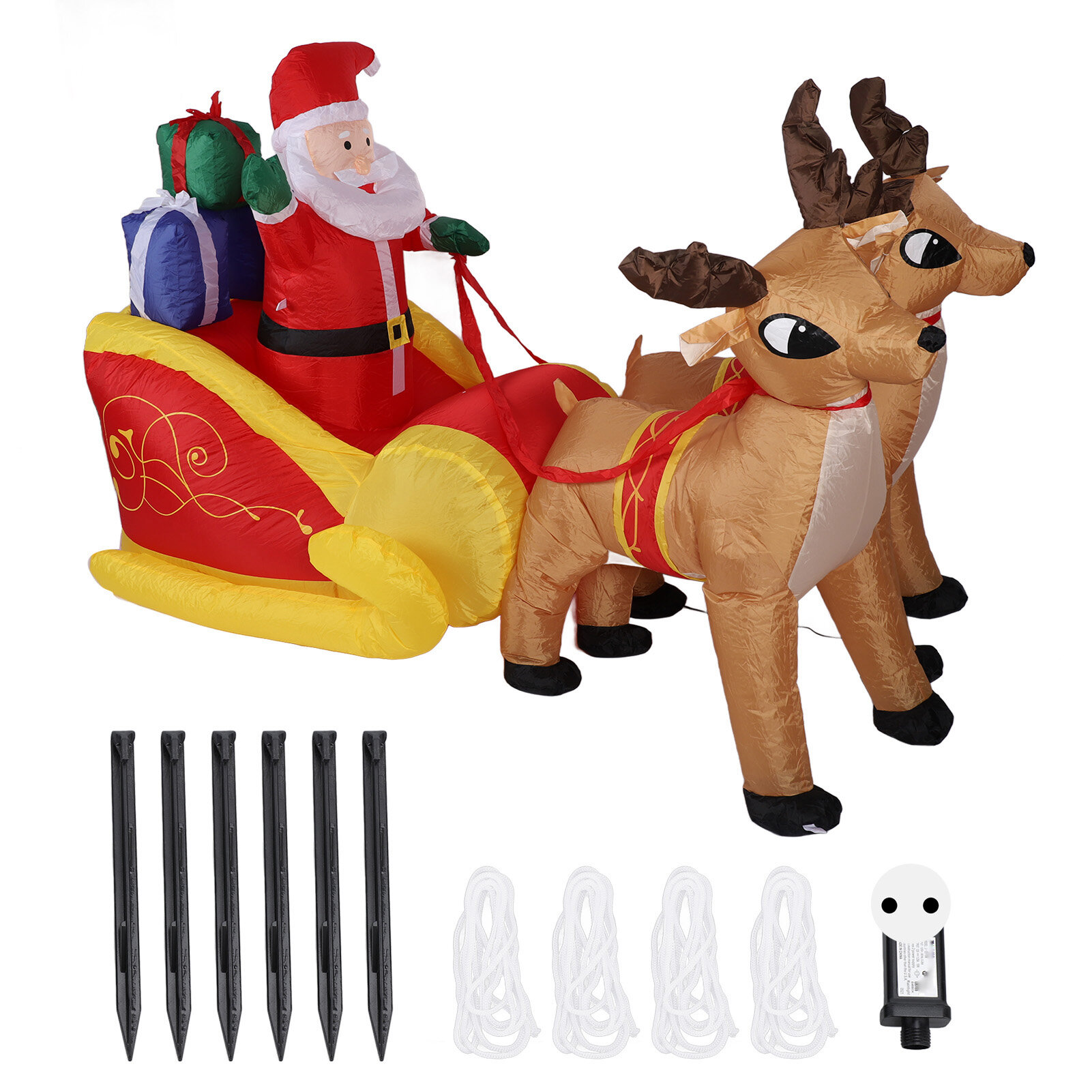 Надувной Дед Мороз на санях с оленями, 2,1 м, из полиэстерного волокна, рождественское украшение для двора, сада и газона, вилка EU 220 В.
