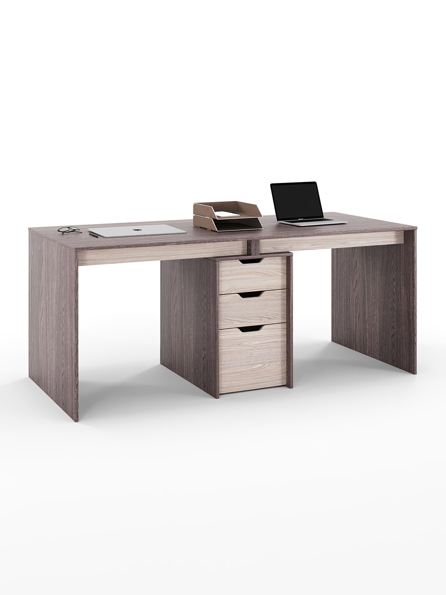 Есэндвич Grand Лаворо Стол компьютерный для двоих с ящиками Grand Лаворо 180х75х80 см (Анкор тёмный/Анкор светлый)