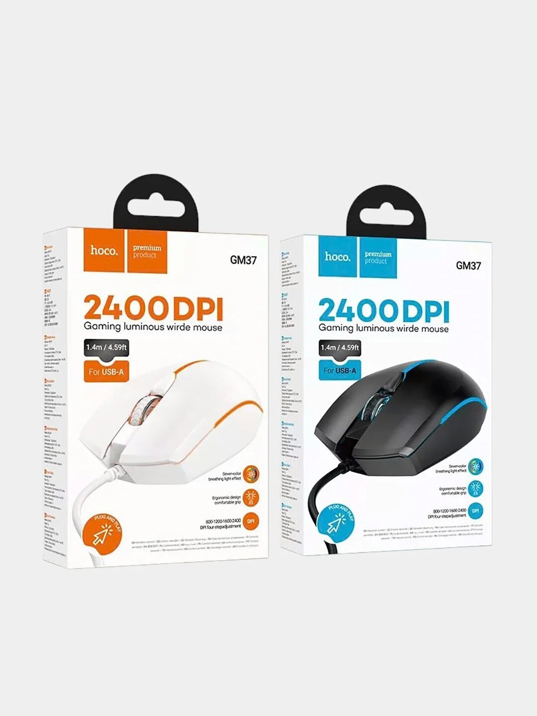 Мышь Hoco GM37, проводная USB, цвет белый
