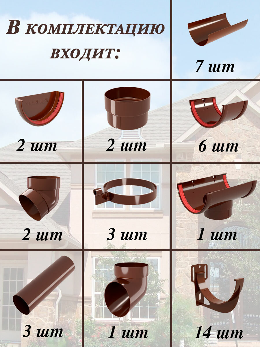 Водосточная система Grand Line 7 м по 1 метру ( 120мм/90мм ) коричневый водосток для крыши пластиковый Гранд Лайн ( RAL 8017 шоколад ) комплект ПВХ