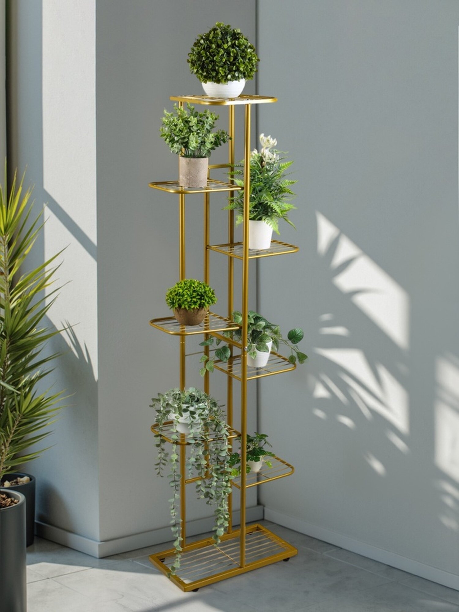 Подставка для цветов Greengo, 8 полок, 43 × 22 × 141 см, напольная, металл, цвет золотой