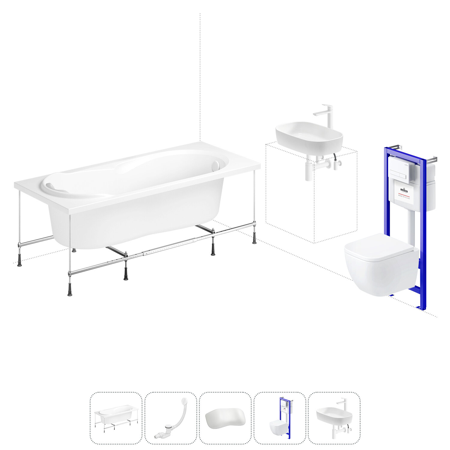 Акриловая ванна 150x70 с каркасом Lavinia Boho Easter Pro 20221326R в наборе 6 в 1: ванна, ножки, слив-перелив, подголовник, унитаз в комплекте, раковина в комплекте