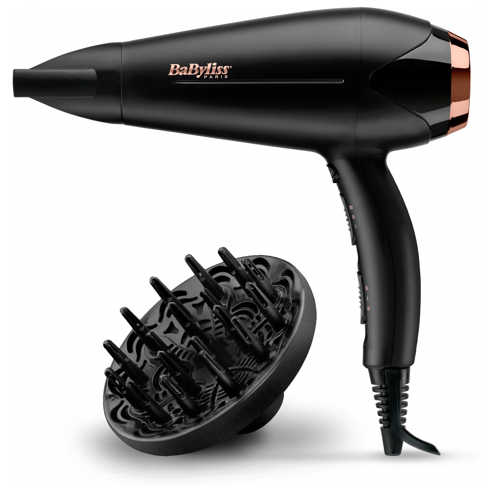 Фен BaByliss D570DE черный (2200 Вт, 2 скорости, 3 уровня температуры, ионизация, кнопка холодного воздуха)