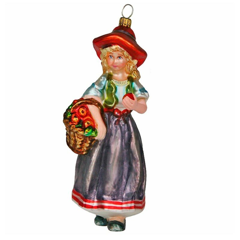 Игрушка на елку Девушка в шляпе с корзиной яблок