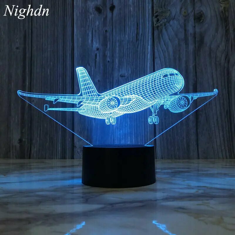 Ночник 3D Самолет Nighdn, 16 color with remote