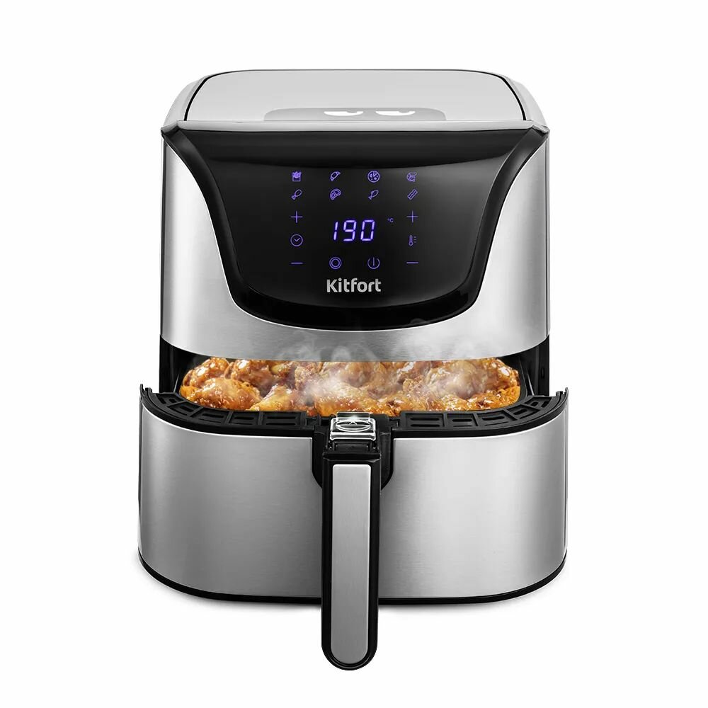 Аэрогриль электрический Kitfort KT-2232, серебристый, 4.9 л, 1700 Вт, с LED дисплеем, 8 программ