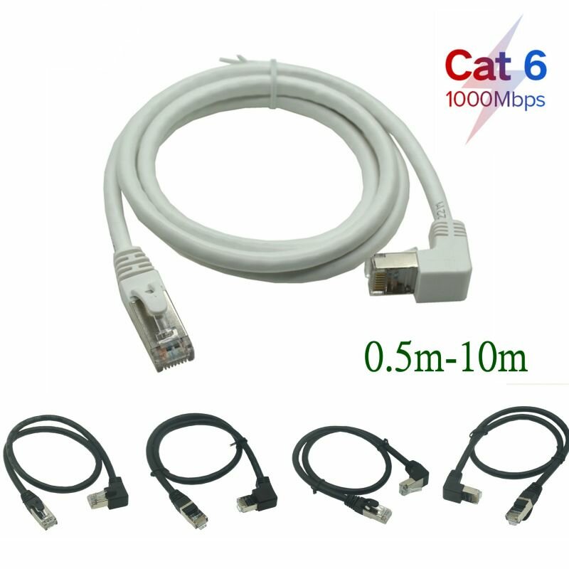 Круглый сетевой кабель Ethernet Cat 6 LAN, сетевой патч-корд RJ45, угловой, 90 градусов, для ноутбука, маршрутизатора, интернет-кабель RJ45, белый