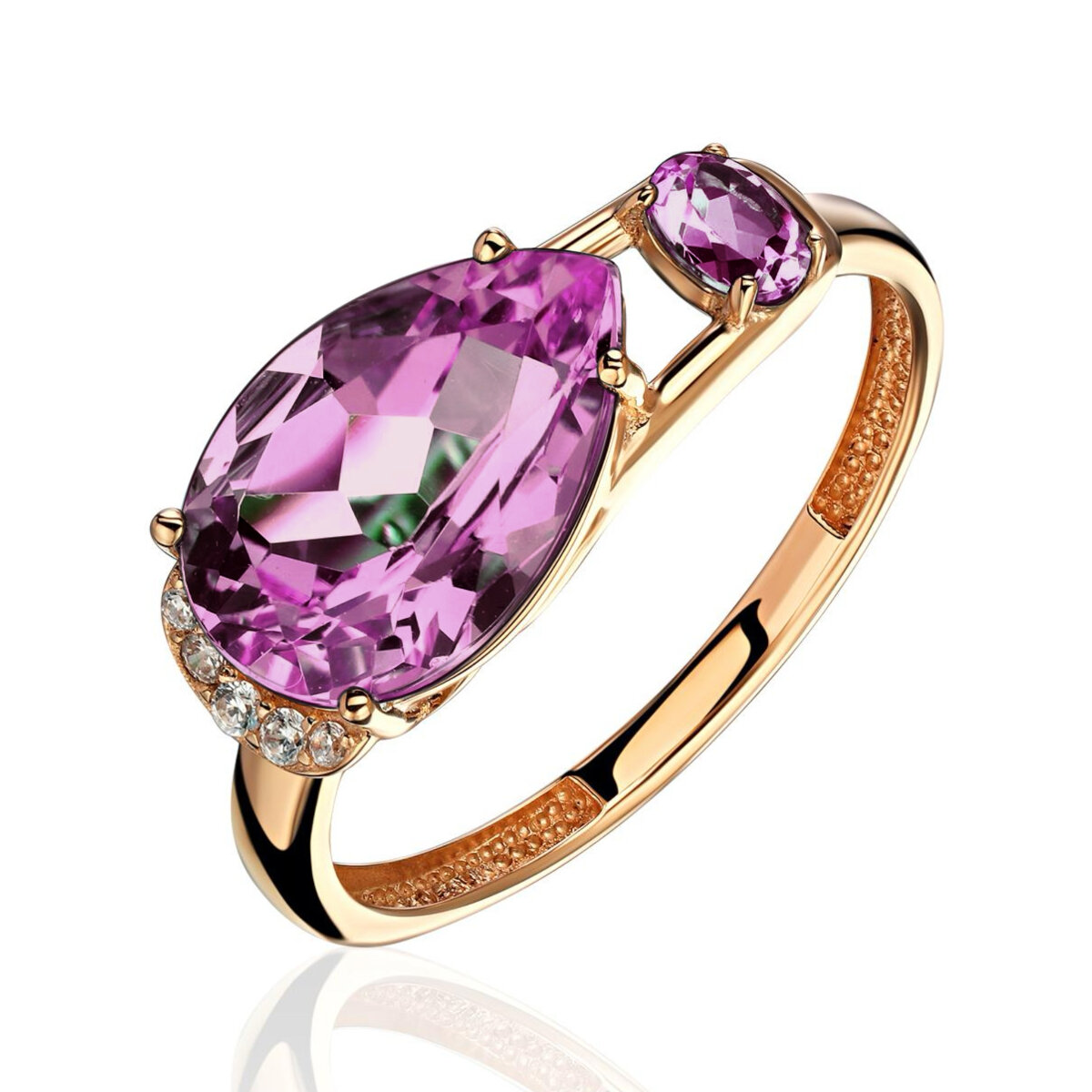 Кольцо, красное золото, 585 проба, фианит, аметист