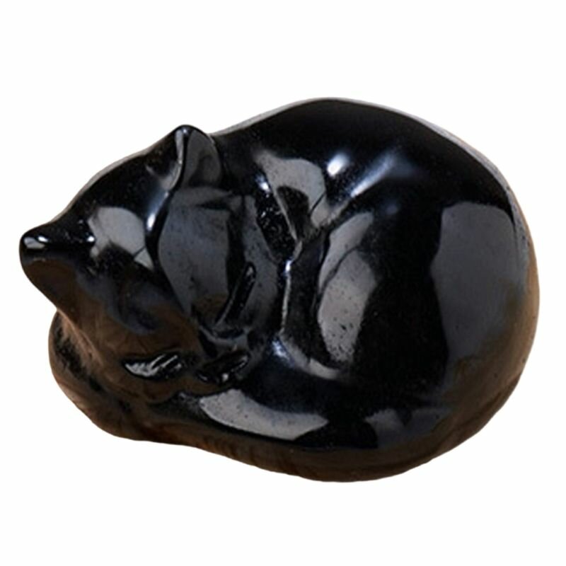 Спокойные хрустальные кошки, полированная каменная статуя для подарков энтузиастам, - Обсидиан