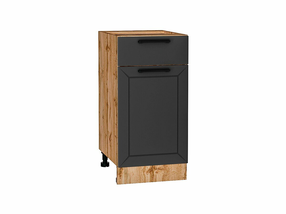 Шкаф нижний с 1-ой дверцей и ящиком Глетчер, цвет фасада Маренго Силк, цвет каркаса Дуб Вотан, 816*400*478 мм