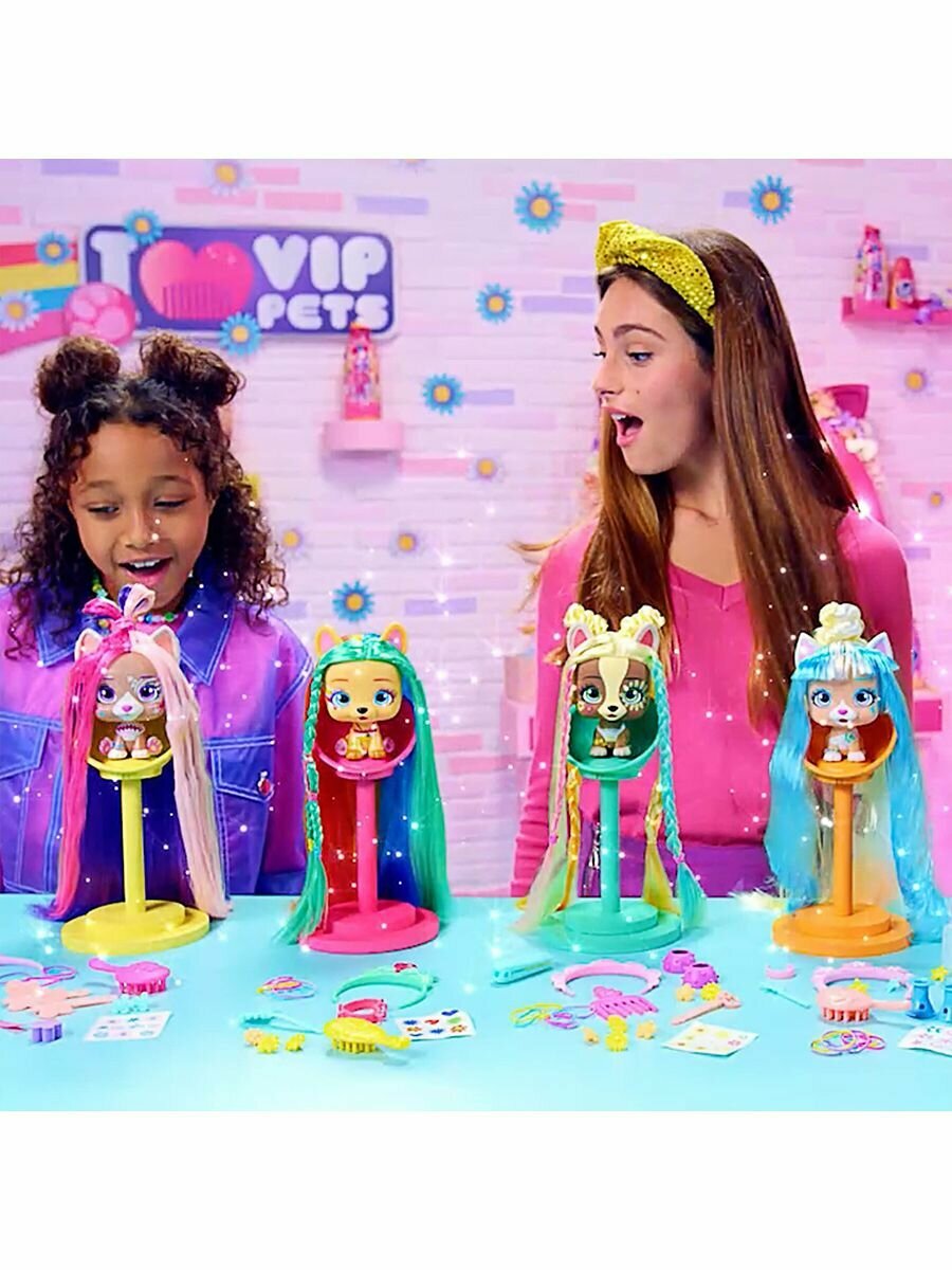Игрушка сюрприз Фигурка IMC Toys Vip Pets Spring Vibes Series 4 / детские игрушки в бутылочках с длинношерстными куклами-собачками и цветочными украшениями