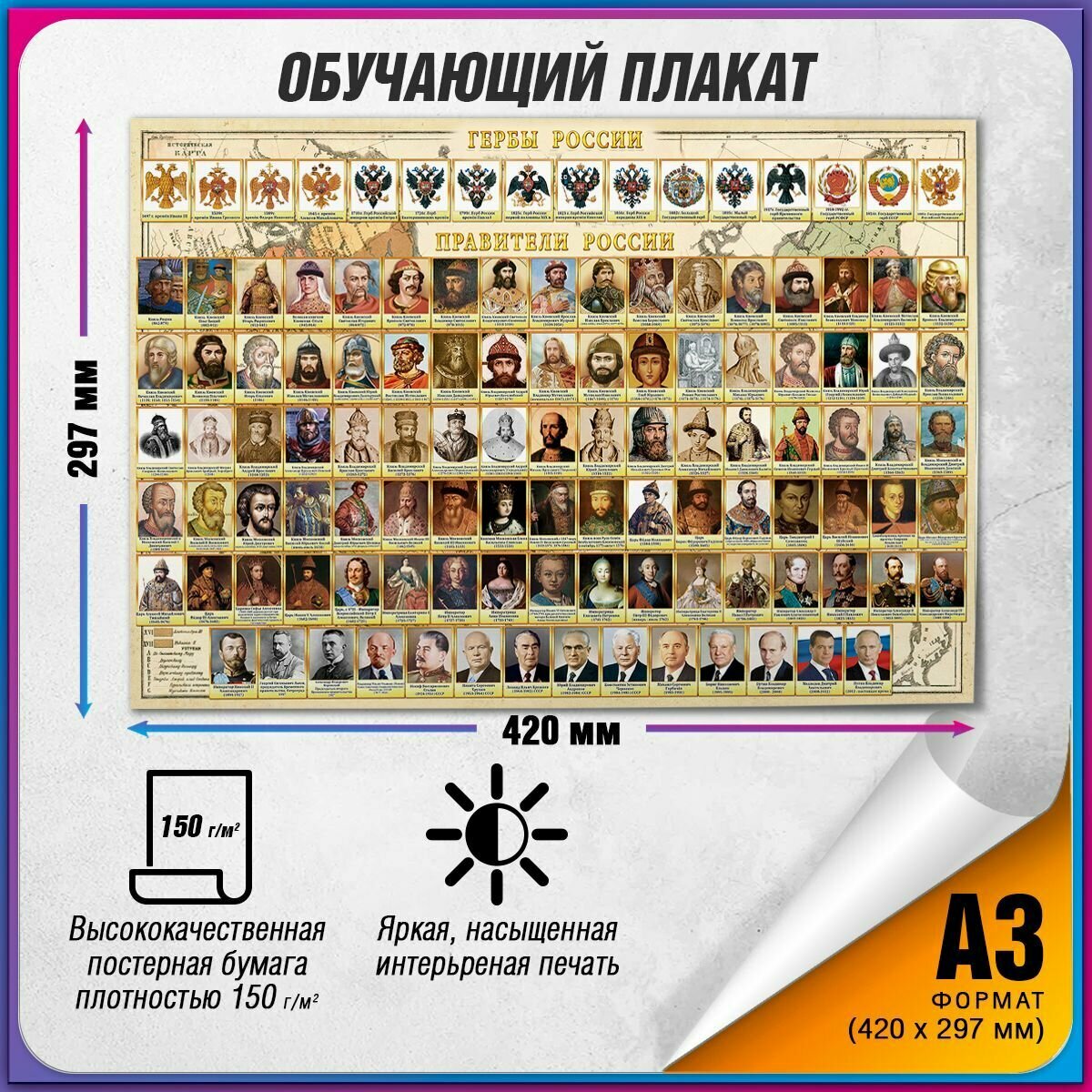 Плакат, стенгазета "Правители России" / А-3 (42x30 см)