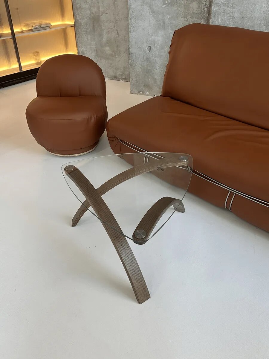 Стол журнальный IFERS Гурон 3 закаленное стекло, цвет орех американский